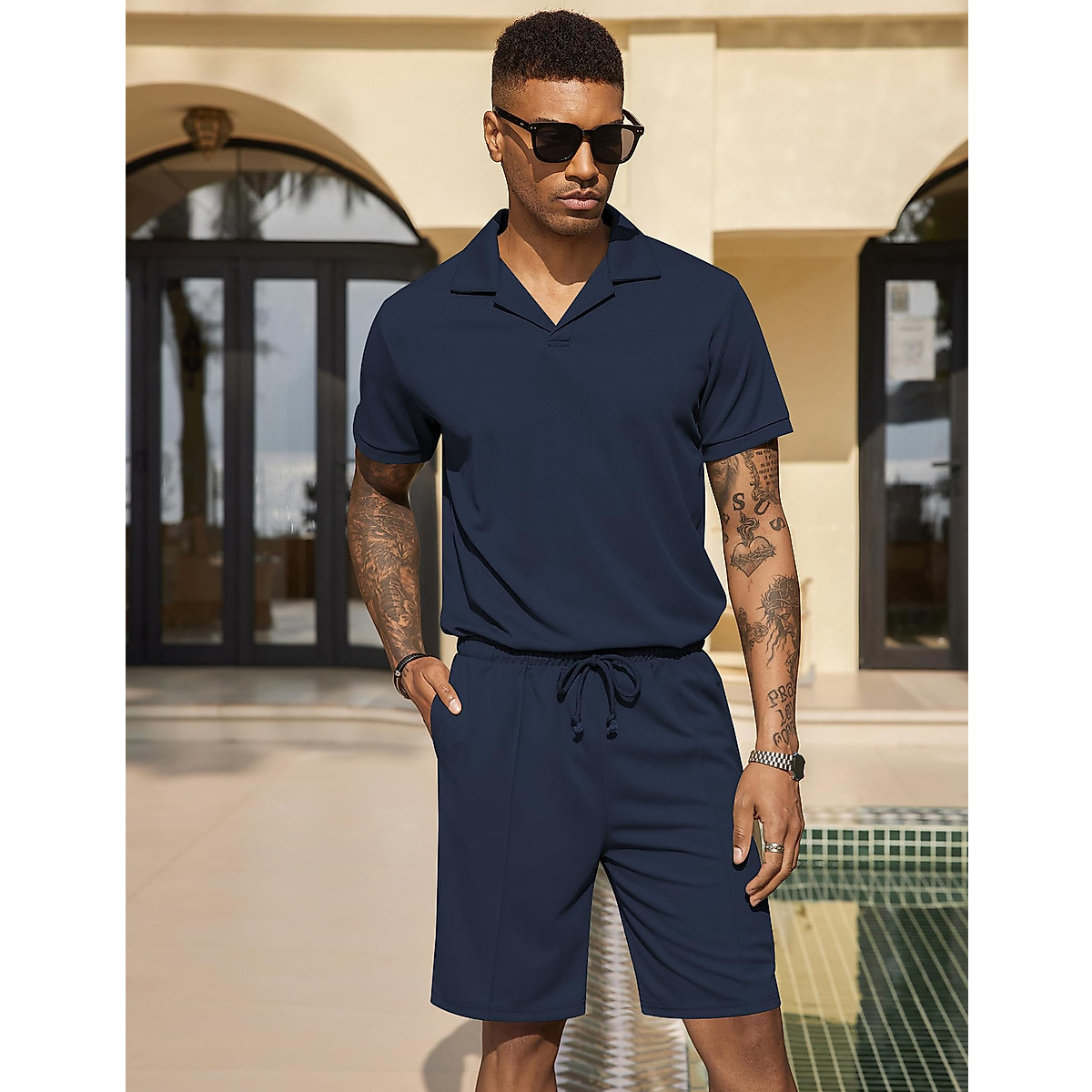 COOFANDY Men's Polo Shirt and Shorts Set 2 Piece Outfits Fashion Summer Tracksuits Short Sleeve Casual Polo Suit
