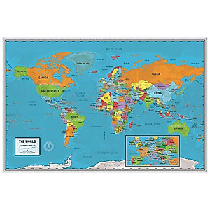 Laminated World Scholar Map Poster | Educational Elementary School Version | Easy-to-Read Large Labels | 36” x 24” | Shipped in a Tube, Not Folded | Great for The Home or Classroom