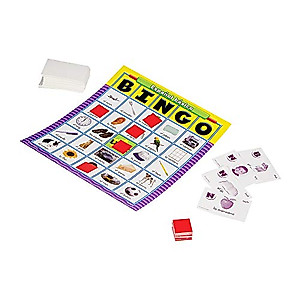 Carson Dellosa Basic Spanish Bingo Game—Learning Board Game with 50 Spanish Words with Photos, 36 Game Boards and Bingo Chips for 3-36 Players, Ages 4 and Up