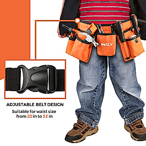 INCLY 95 PCS Kids Real Tool Set, Boys Small Real Hand Tools Kit, Children Construction Learning Tools Hammer Screwdriver for Home DIY Building and Woodworking,Come with Tool Belt & Bag