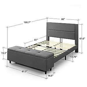 ZINUS Wanda Upholstered Platform Bed Frame with Storage Bench, Mattress Foundation with Wood Slat Support, No Box Spring Needed, Easy Assembly, Queen