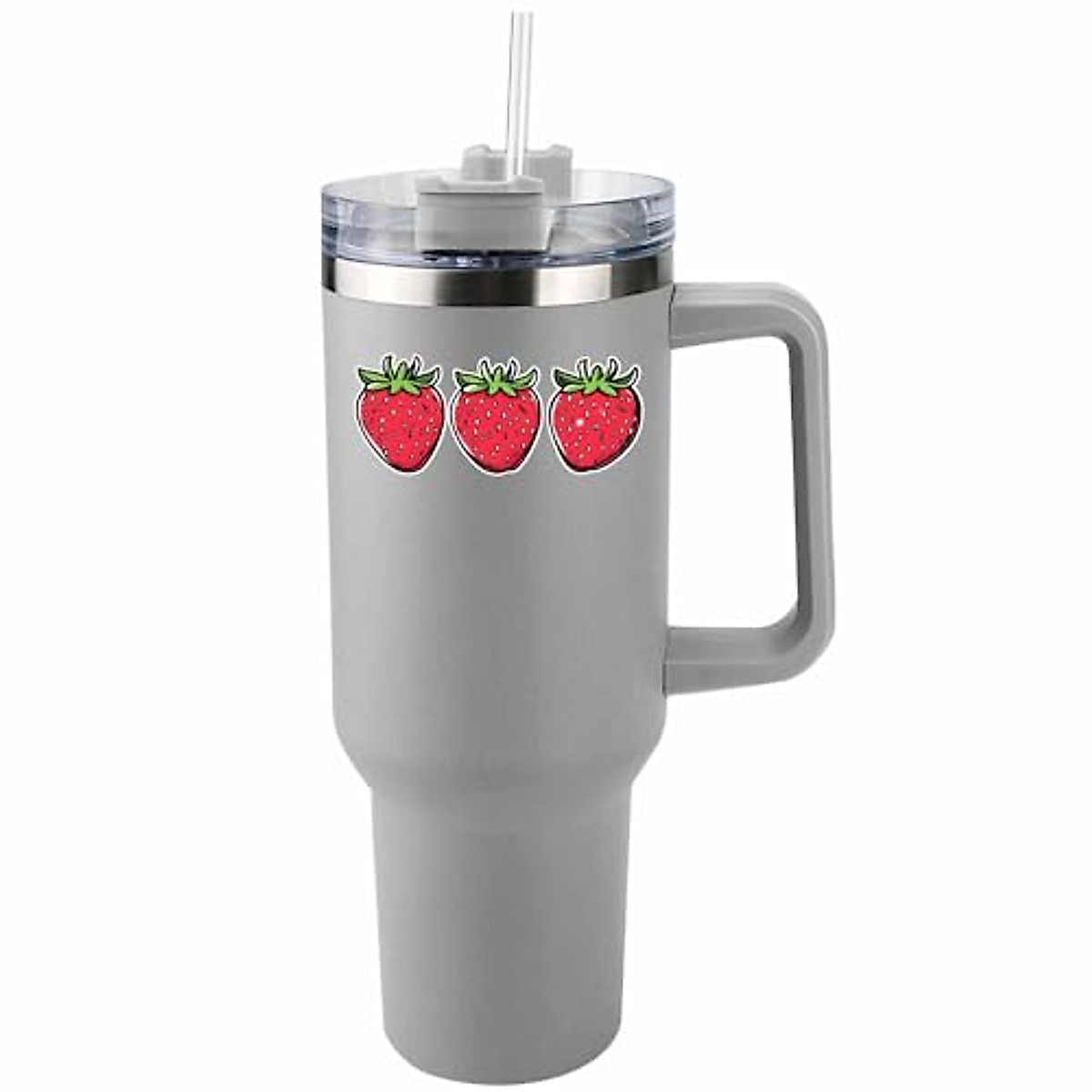 40 ounce insulated cup with handle, double-layer vacuum stainless steel material, equipped with straw, can keep warm or maintain cold drinks Strawberry Fruit 1 grey