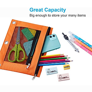 Sooez Pencil Pouch for 3 Ring Binder, 2 Pack Fabric Binder Pouch with 2 Pockets, Pencil Bags with Zipper and Reinforced Grommets, Pencil Cases for Binder