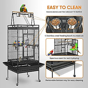 SUPER DEAL 68-inch Large Bird Cage with Rolling Stand African Grey Parrot Chinchilla Finch Cage Macaw Conure Cockatiel Cockatoo Pet House Wrought Iron Birdcage, Black