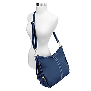 Roma Leathers Gun Concealment Purse - Vegan Leather, Convertible Multi-Purpose Strap Lockable YKK Zipper (Navy)