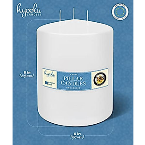 HYOOLA White Three Wick Large Candle - 6 x 8 Inch - Unscented Big Pillar Candles - 188 Hour - European Made