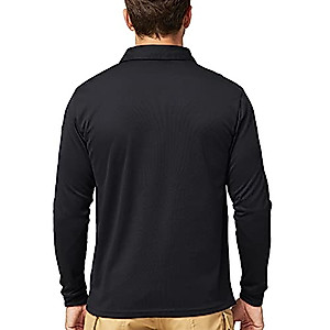 MIER Men's Outdoor Performance Tactical Polo Shirts Long and Short Sleeve, Moisture-Wicking, Black, Medium