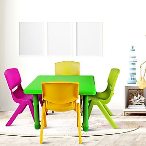 Plastic Classroom Table 24'' Square Height Adjustable Activity Table Classroom Furniture Waterproof Activity Desk for Kids Preschool Daycare School (Green)