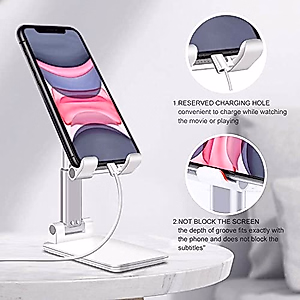 CFSMQIYE Cell Phone Stand,Angle Height Adjustable Cell Phone Stand for DeskCompatible with All Mobile Phone/iPad/Kindle/Tablet Fully Foldable Phone Dock (White)