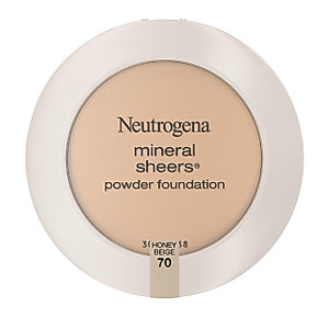 Neutrogena Mineral Sheers Compact Powder Foundation, Lightweight & Oil-Free Mineral Foundation, Fragrance-Free, Honey Beige 70,.34 oz (Pack of 2)