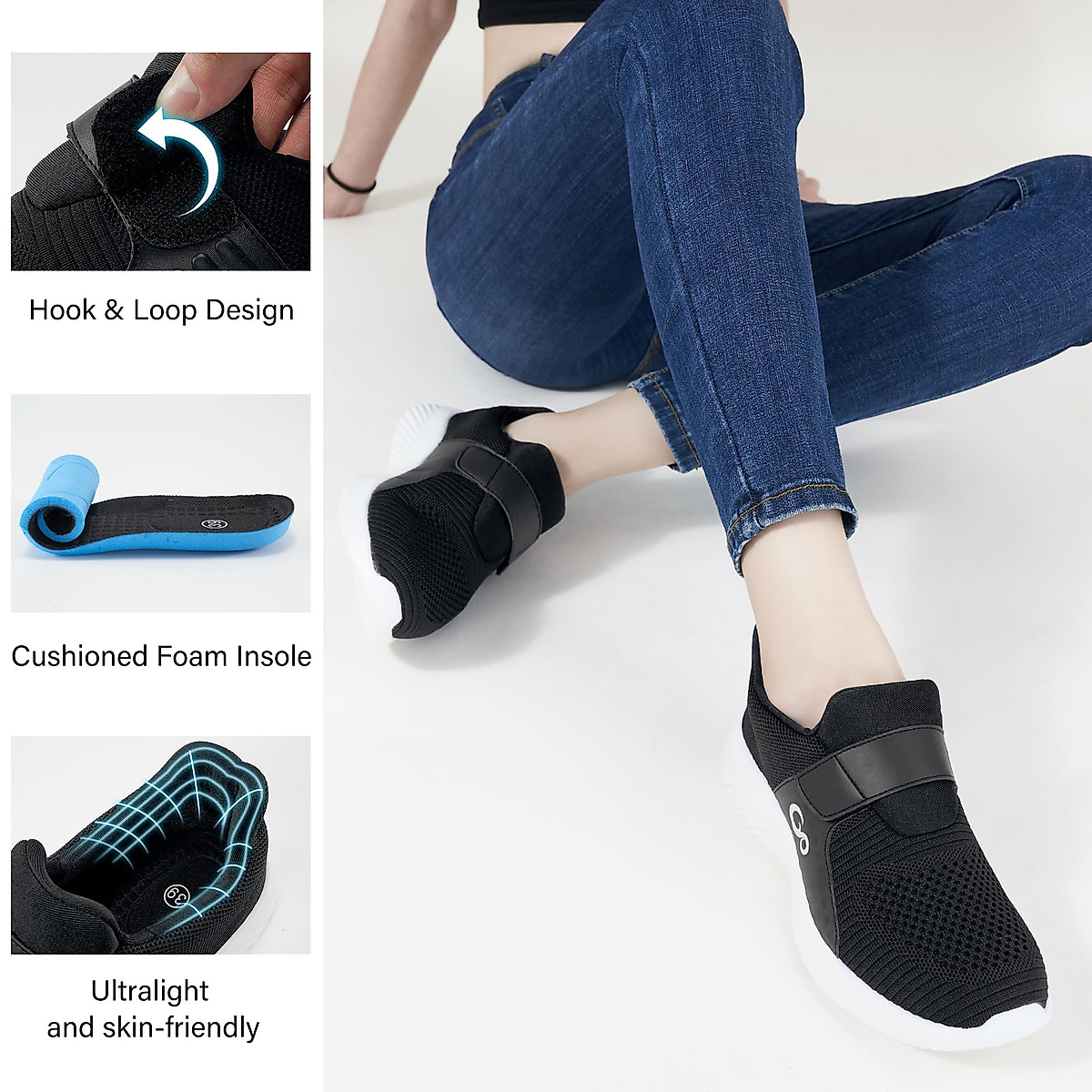 HARENCE Sneakers for Women Walking Shoes: Comfortable Breathable Mesh Sneaker Casual Lightweight Slip On Tennis Shoes Black