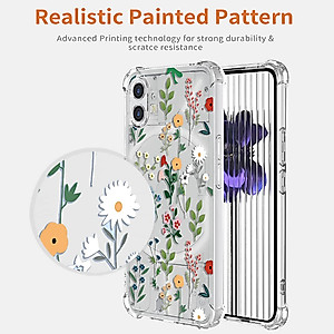 KOARWVC Case for Nothing Phone 2 Case, A065 with HD Screen Protectors, Clear with Design TPU Shock Absorption Slim Garden Floral Pattern Protective Back Cover Cases for Nothing Phone 2 Spring Floral