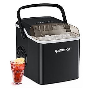 Upstreman Y90 Countertop Ice Maker, Self-Cleaning Ice Cube Maker Machine, Max 26Lbs/Day, 9 Ice Cubes Ready in 6 Mins, Portable Bullet Ice Maker for Home, Kitchen, Office, Party