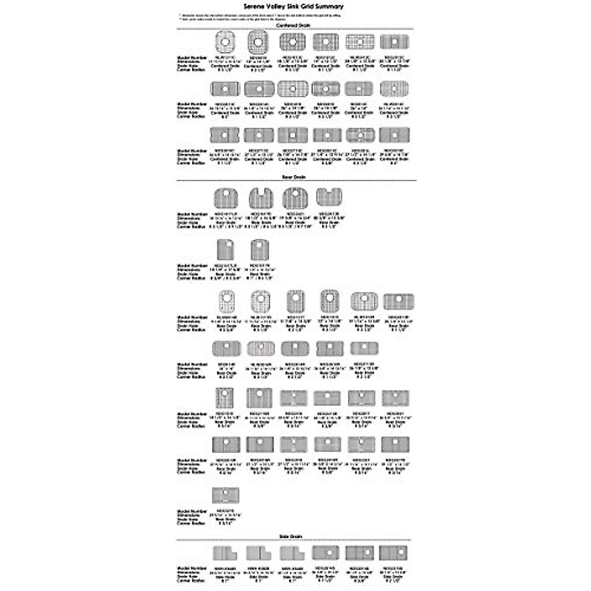 Serene Valley Sink Bottom Grid 26" x 14", Rear Drain with Corner Radius 3-1/2", ND2614R