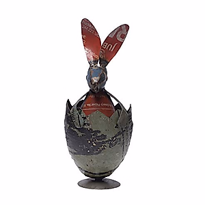 De Kulture Handcrafted Recycled Iron Egg with Rabbit Decorative Collectible Figurine Showpiece Beautify Home Office Easter Décor| Ideal for Garden Balcony Terrace Decoration, 4X4.5X11 LWH Inches