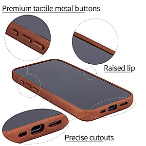 Dockem Genuine Leather Card Case for iPhone 15 Pro with Built-in Metal Plate for Magnetic Mounting, Stitched-on Wallet with 2 Credit Card Pockets (Light Brown, M2GL)