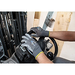 GlovBE 12 Pairs Gardening Working Thin Gloves, Polyurethane (PU) Coated, Safety Rubber Comfort Gloves for Men & Women, Black (Medium)