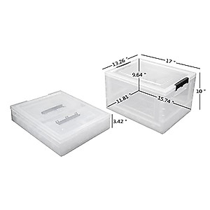 Qskely 30 L Clear Plastic Collapsible Storage Crate, Folding Storage Box with Lid, 4-Pack