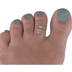 Handmade Silver Tiny Ball & Spiral Wire Warp Band Adjustable Toe Ring, 925 Sterling Silver, Swirl Thin Dainty Open Toe, Pinky or Knuckle Rings for Women, By MiYa Jewelry Creations