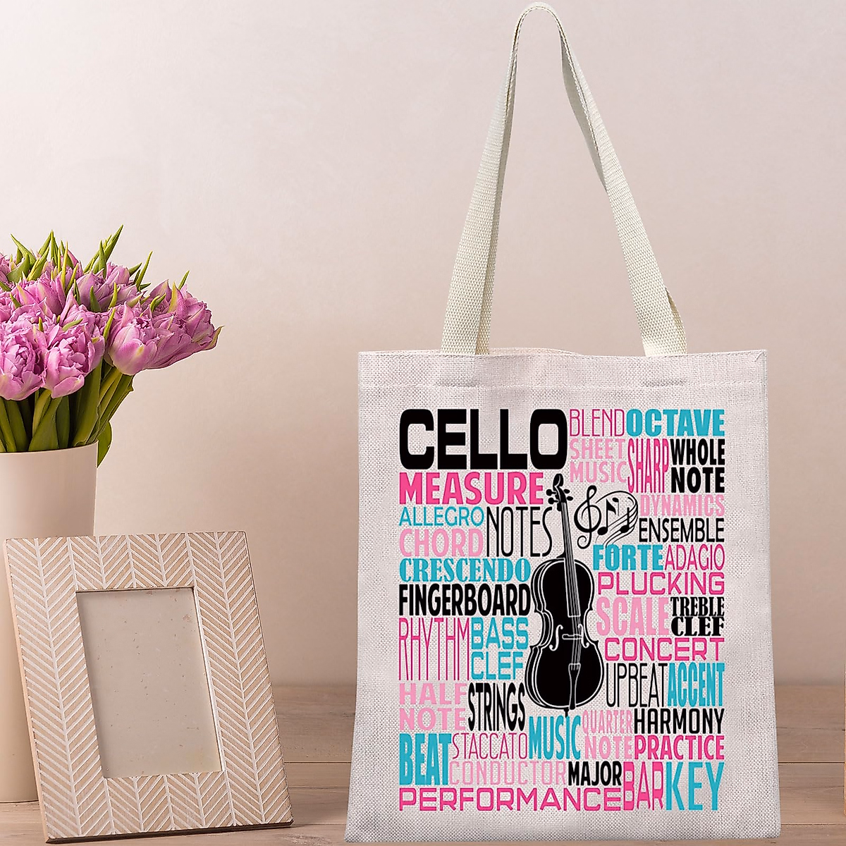 BWWKTOP Cello Canvas Tote Bag Cellist Gifts Cello Players Shoulder Bag Cellist Musician Gifts (Cello TG)