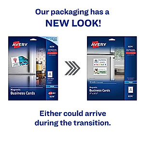 Avery 8374 Magnetic Business Cards, 2 x 3 1/2, White, 10 Cards per Sheet (Pack of 30 Cards) - Matte White