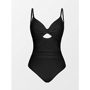 CUPSHE One Piece Swimsuit for Women Bathing Suits Twist Front Cutout Adjustable Straps Ruched Swimwear L, Black
