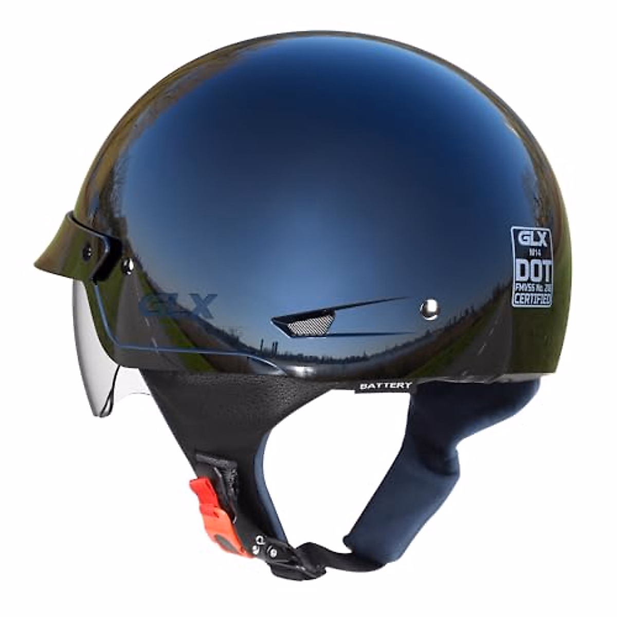GLX M14 Open Face Motorcycle Helmet - Black, Large - DOT Approved
