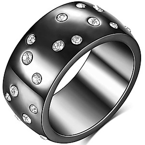 10MM Stainless Steel Chunky Strong Cubic Zircon Filled Eternity Wedding Band Ring (Black, 12)