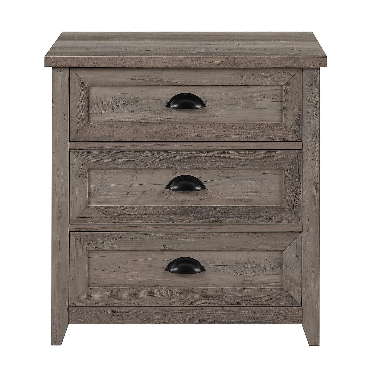 Walker Edison Hazel Modern Farmhouse 3 Drawer Framed Nightstand with Half-Moon Handles, 25 Inch, Grey Wash