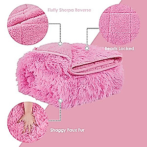 CYMULA Sherpa Weighted Blanket for Adults 15 lbs, Faux Fur Weighted Blanket, Shaggy Furry Weighted Blanket, Plush Weighted Throw Blanket for Twin Size Bed, Warm Winter Gift, 48x72 inches, Pink