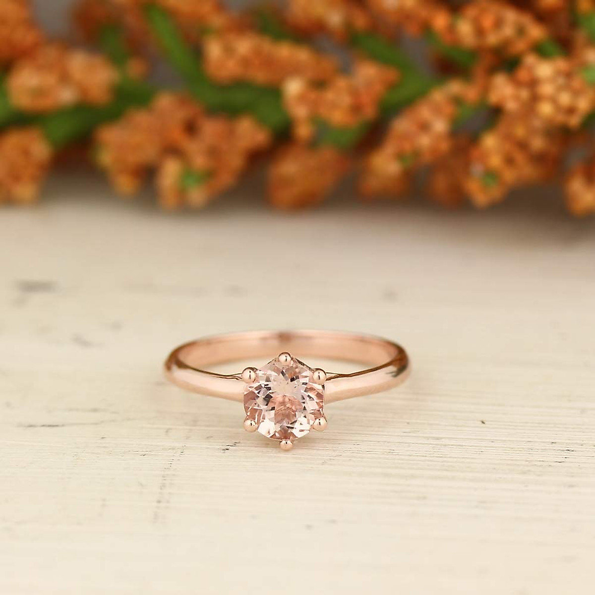 GNGJewel Morganite Collection Natural 6mm Round Moragnite Solitaire Engagement Ring in 10K Rose Gold (7)