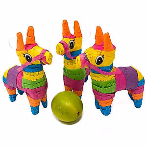 Podzly Mini Donkey Pinatas - 3-Pack for Cinco de Mayo, Fiestas, and Mexican-themed Events. Colorful Decorations for Birthdays, Graduations, Easter, and More! Fiesta Fun in Compact Size