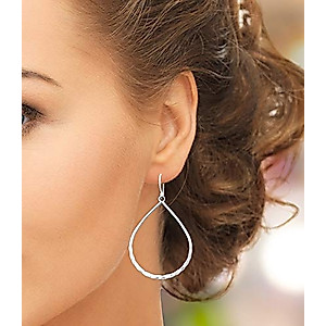 MIMI 925 Sterling Silver Hammered Open Teardrop Hoop Earrings