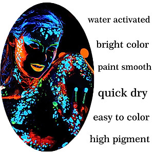 MEICOLY Glow UV Blacklight Face Paint, 8 Bright Colors Neon Fluorescent Body Painting Palette,Water Activated Eyeliner,Water Based Glow In The Dark Party Halloween Washable for Kids Adult Body Paint