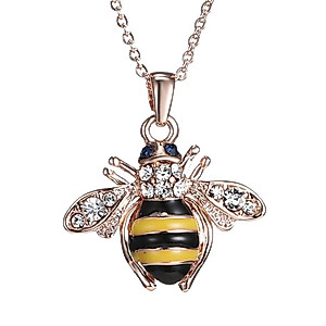 Figaro Design Elegent Crystal Yellow Little Bee Colored Glaze Drip Honey Bee Little Bumblebee Pendant Necklace