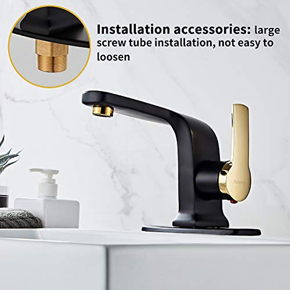 Modern Matte Black Bathroom Faucet,Single Handle Commercial Bathroom Sink Faucet Single Hole with 6 Inches Deck Kohonby