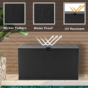 Cemeon 120 Gallon Outdoor Large Deck Storage Box, Resin Wicker Patio Storage Container for Patio Cushions, Gardening Tools and Toys (Black)