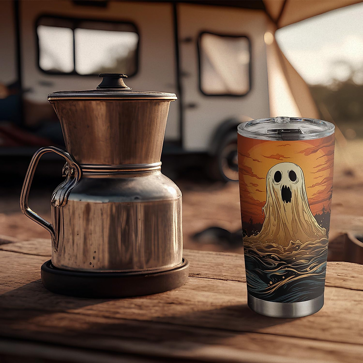 ORCAE 20oz Halloween Pumpkin Ghost Tumbler, Boo Boo Ghost, Trick or Treat, Halloween Gifts, Coffee Thermos, Stainless Steel Double Wall Vacuum Insulated Coffee Mug, Travel Cup with Lid- AE