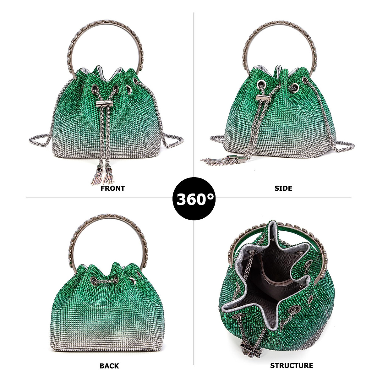 Sweetovo Bling Crystal Rhinestone Purse for Women Sparkly Clutch Handbag Crossbody Bag for Evening Wedding Party Prom