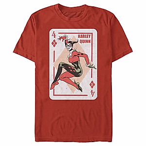 DC Comics Mens Harleyq Playing Card T-Shirt, Red, X-Large US