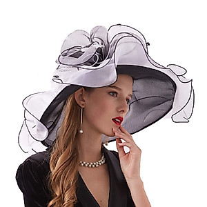 Go Mai Women Kentucky Derby Hat Organza Hats Two Wear Ways,Hat Flower Can Be Used As a Headwear Black White