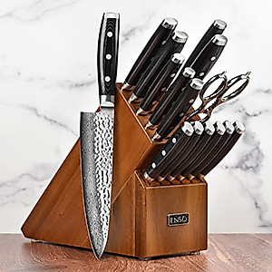 Enso HD 16 Piece Knife Set - Made in Japan - VG10 Hammered Damascus Stainless Steel with Acacia Block