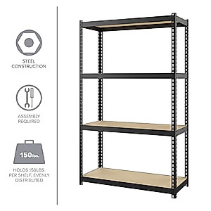 Space Solutions 1000 Riveted Steel Shelving 4-Shelf Unit, 12D x 30W x 48H, Black