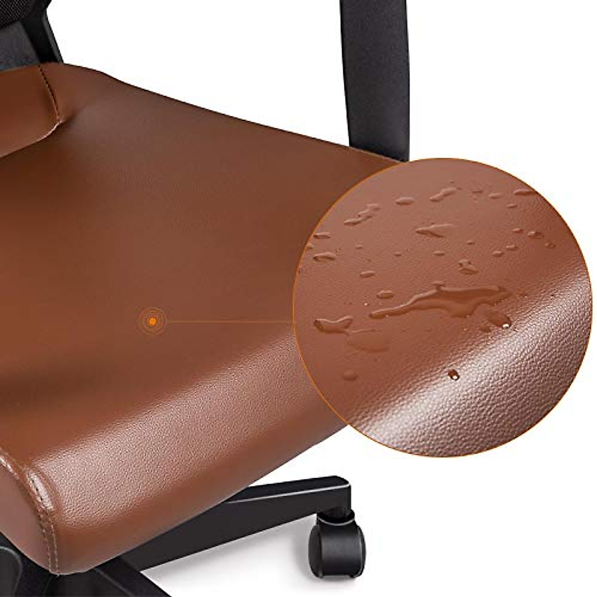 Yaheetech Mesh Leather Executive Chair with Lumbar Support, Office Chair Ergonomic Desk Chair High Back Mesh Computer Chair with Backrest and Headrest, Task Chair with Wheels for Women Adults, Brown