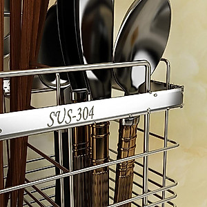 kaileyouxiangongsi 304 Stainless Steel Hanging 2 Compartments Mesh Utensil Drying Rack/Chopsticks/Spoon/Fork/Knife Drainer Basket Flatware Storage Drainer (Square)