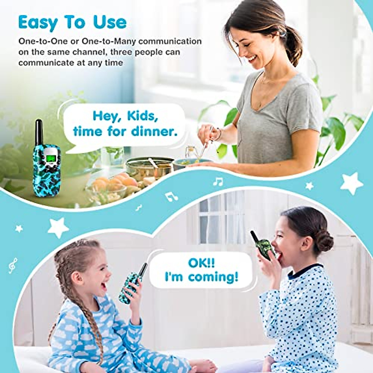 GINMIC Walkie Talkie for Kids, Toys for 3-12 Year Old Boys Girls with Backlit LCD Flashlight, Kids Walkie Talkies Long Range 22 Channels 2 Way Radio for Hiking Camping, Xmas Birthday Gift Present