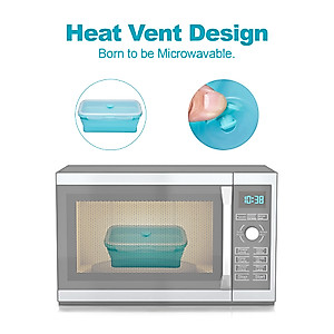 Set of 4 Collapsible Silicone Food Storage Container, Leftover Meal box For Kitchen, Bento Lunch Boxes, BPA Free, Microwave, Dishwasher and Freezer Safe. Foldable Design Saves Your Space.