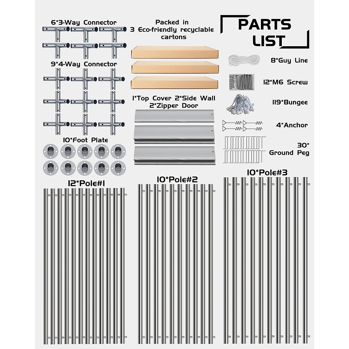 GarveeLife 13'x25'x11' Carport Oversized, Portable Garage with 180g PE Tarps, 19 Gauge Poles, 6 Roll-up Doors, and 4 Mesh Windows, Suitable for Full-Size Pickups Bass Boats, Tractors, and SUVs, Gray