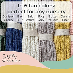 Sweet Acorn Knit Baby Blanket in Cable Pattern, Organic Cotton Blankets for Crib or Stroller, Receiving Blankets - Juniper Green