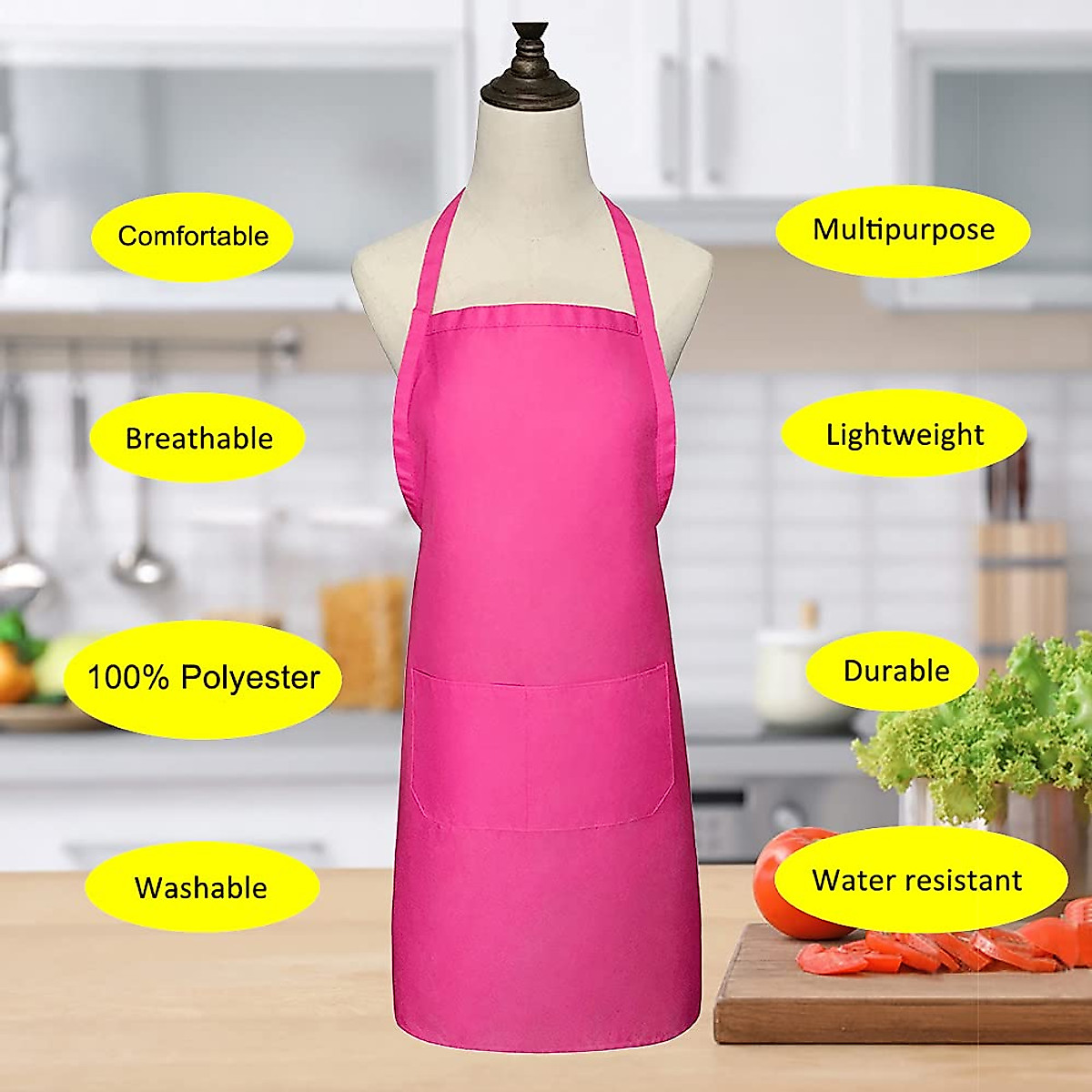 XEEYAYA 9 Pack Pink Apron for Women Adult Girls Ladies with Pockets - Bib Kitchen Aprons Bulk for Cooking Painting BBQ Grilling Baking (9 Pack, Pink)